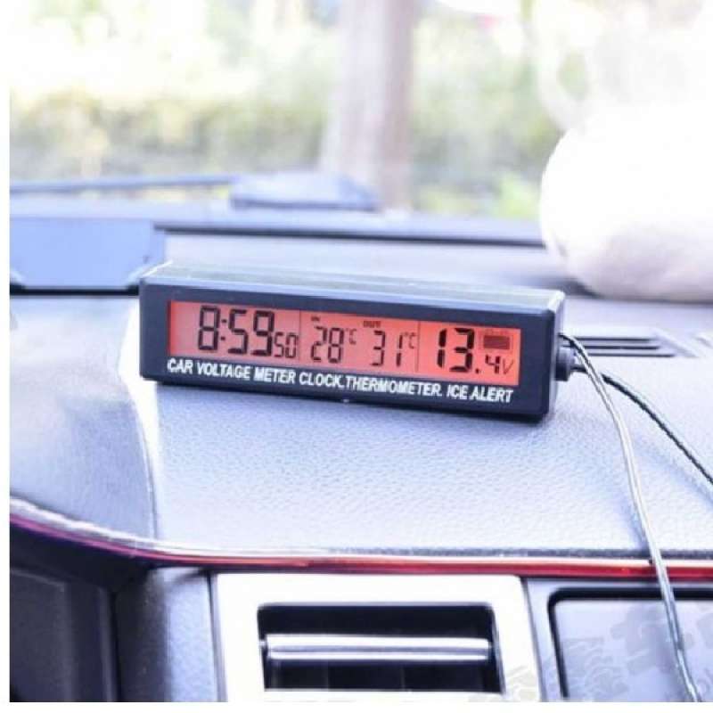 Promo Jam Digital LCD Mobil dengan Thermometer Battery Voltage Monitor ...