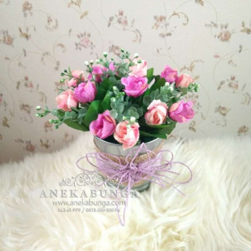 Jual Rangkaian Pot Bunga Mawar Plastik Artificial Rose Flower Vase Vas ...