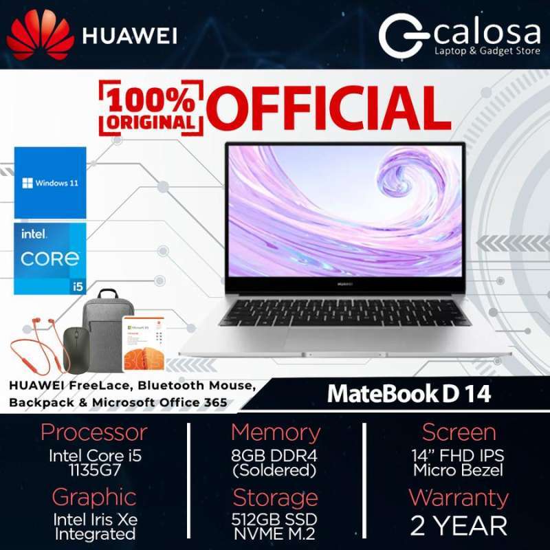 Jual HUAWEI MateBook D14 i5 1135G7 8GB 512GB Sleek Metal Body 56Wh FHD ...
