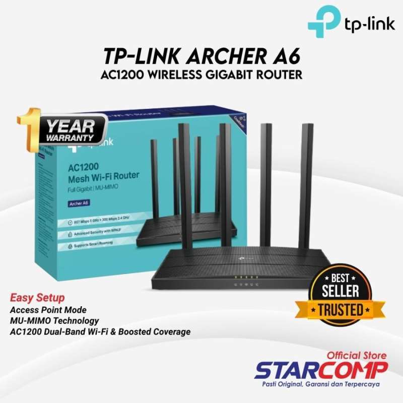 Jual Tp-link Archer A6 Ac1200 Wireless Mu-mimo Gigabit Router Di Seller ...
