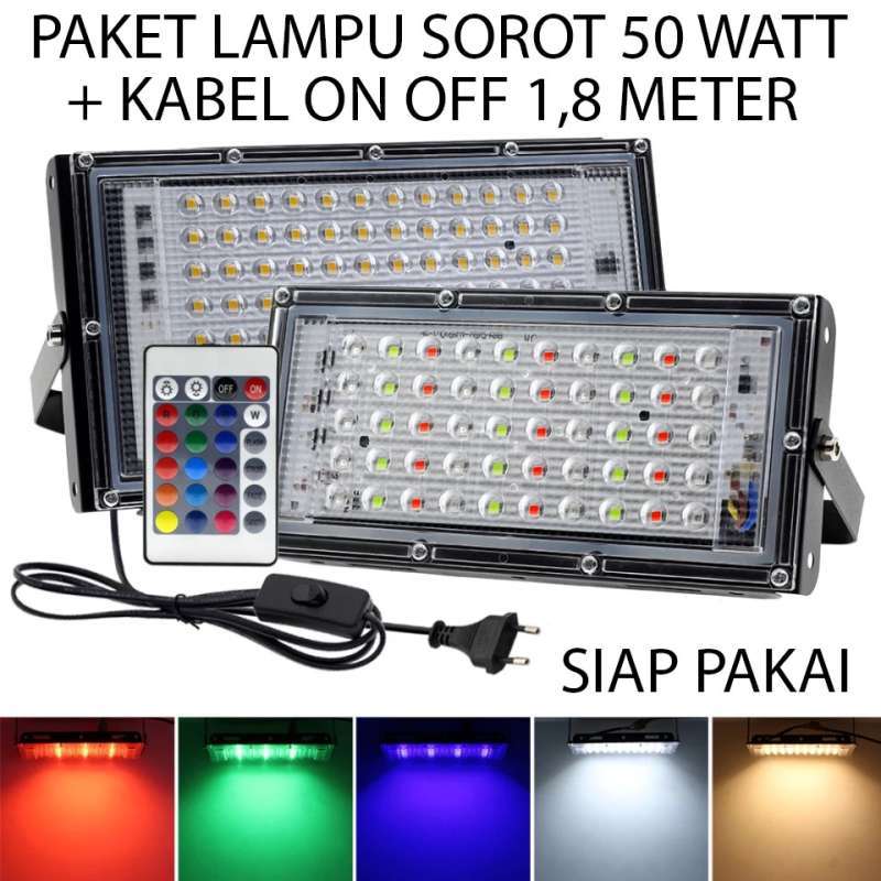 Promo Paket Lampu Sorot Flood Light 4500 Lumens 50W 36 LED Lampu Sorot RGB LED Super Terang