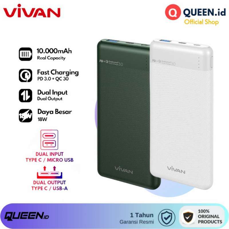 Promo Vivan VPB-M10 Powerbank 10000 mAh Dual input output 18W PD QC 3.0 ...