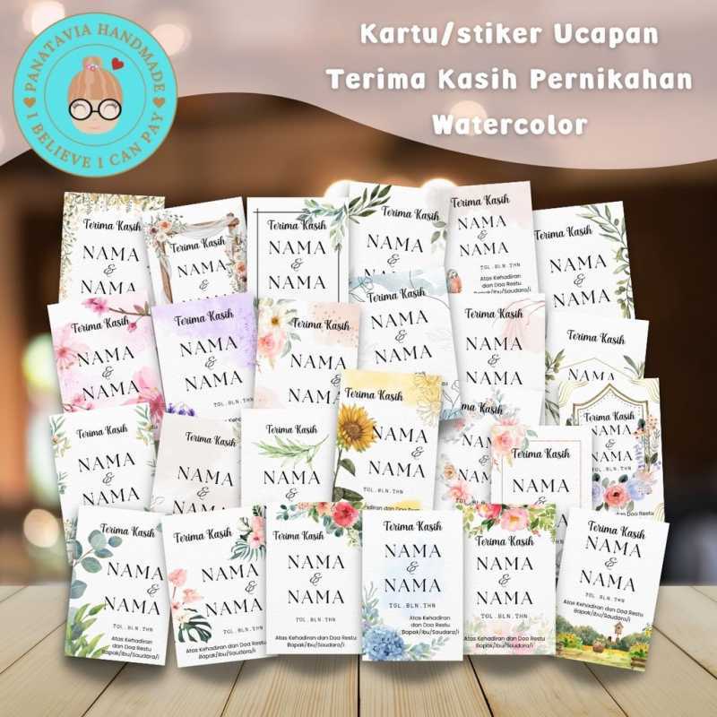 Jual Kartu & Stiker Ucapan Terima Kasih Pernikahan Watercolor | Thank ...