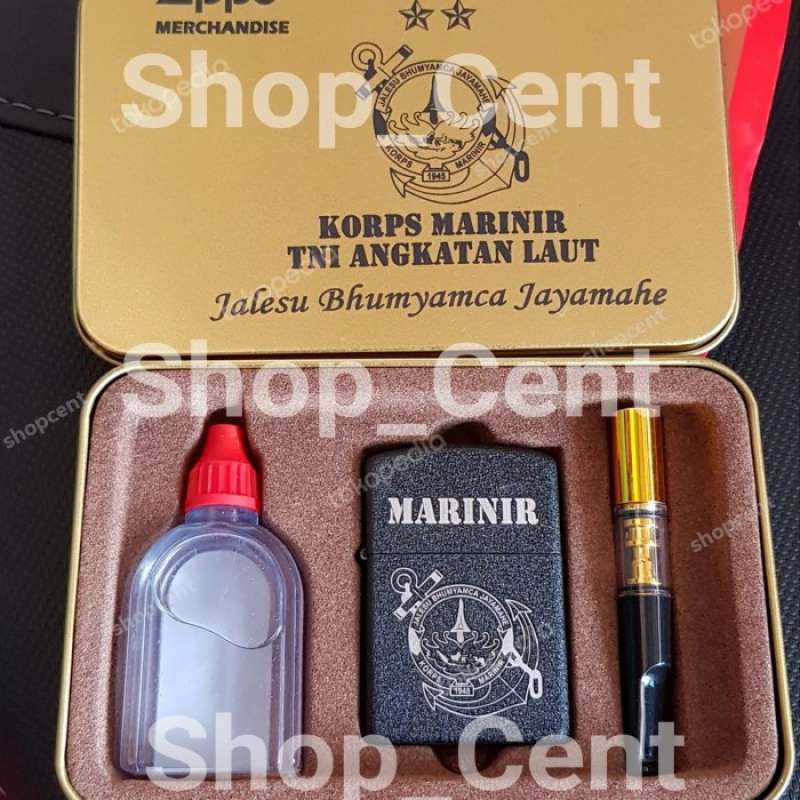 Promo Korek api zippo custom Marinir box set bisa ukir logo dan nama ...