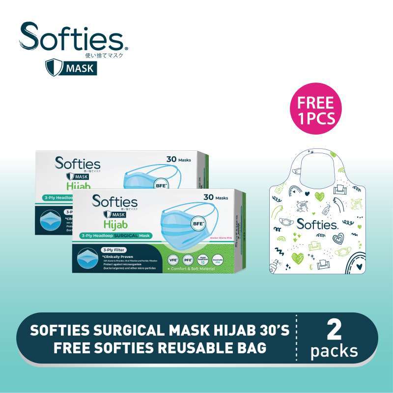 Promo Twin Pack Softies Surgical Mask Hijab 30s + FREE Softies Reusable ...