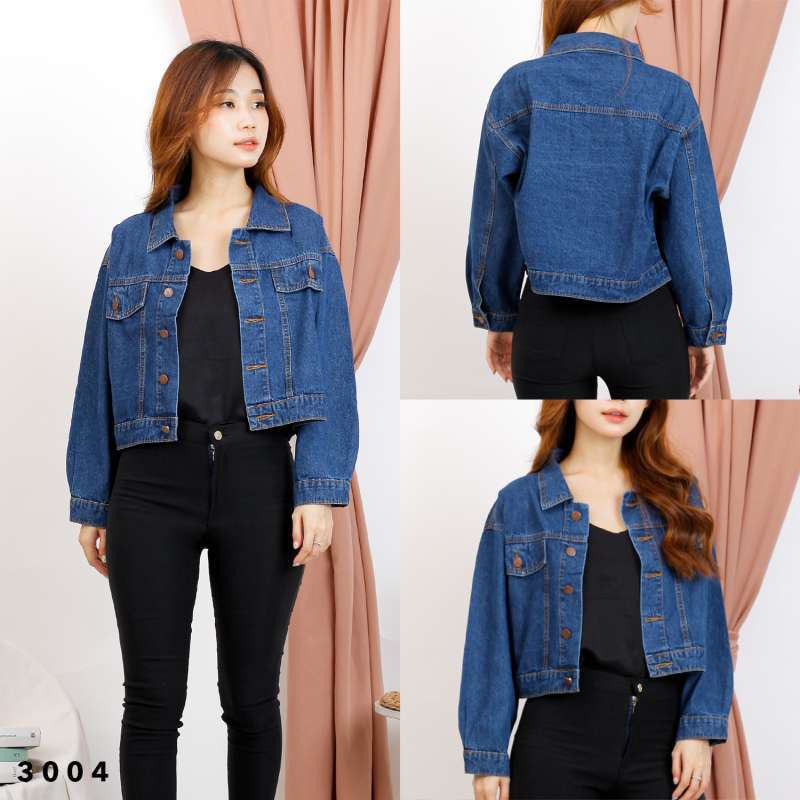 Jual Jaket Crop Jeans Wanita Denim Jacket Non Stretch Cewek Tidak Melar All Size Konveksi Di
