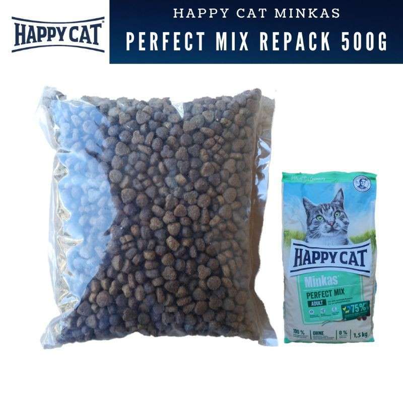 Jual Happy Cat Minkas Perfect Mix Plastik Bening 500g - Makanan Kucing ...