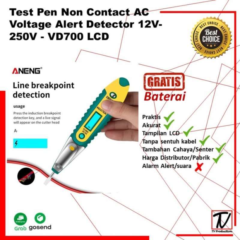 Promo Test Pen Non Contact Ac Voltage Alert Detector 12v-250v - Vd700 ...