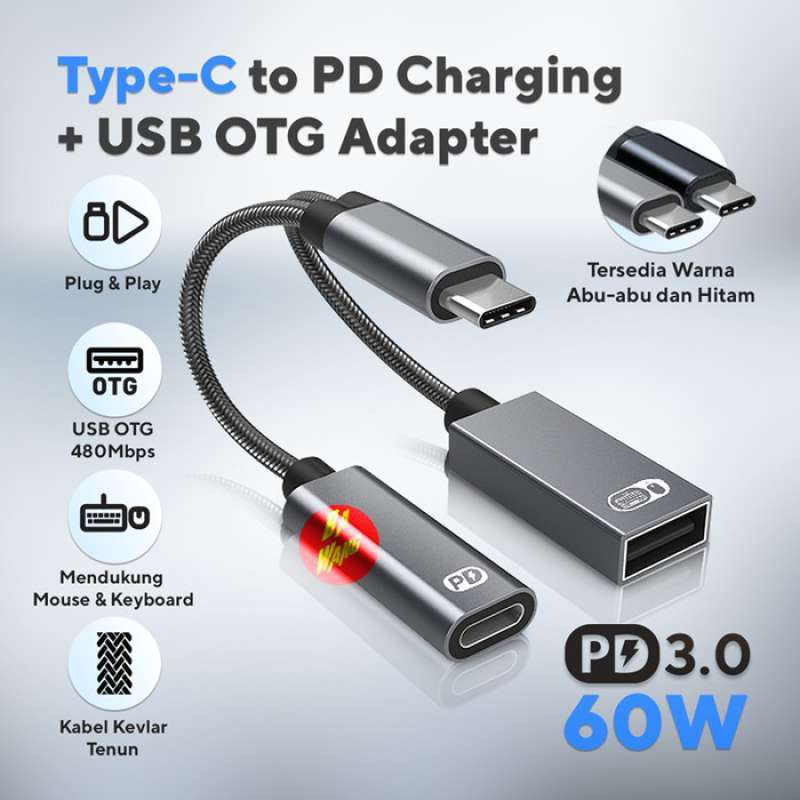 Promo 2in1 USB OTG Type-C 3.5mm DAC Audio PD 3.0 60W Fast Charging ...