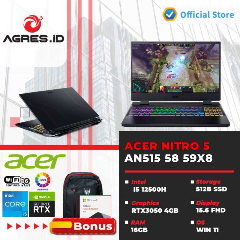 Jual Acer Nitro 5 An515 58 59x8 - I5 12500h 8gb / 16gb 512ssd Rtx3050 ...