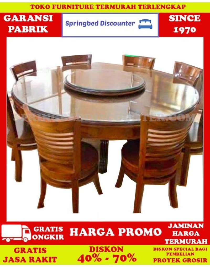 Jual Meja Makan Kayu Jati One Heart Premium Bulat 8K Tbl Kaca 8mm ...
