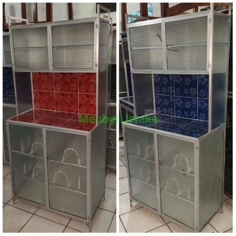 Jual Lemari Rak Piring 2 Dua Pintu Standar Meja Rata Aluminium Keramik ...