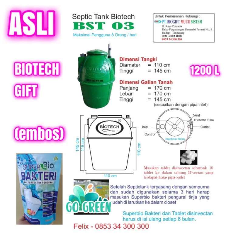 Jual Septic Tank 1200 Liter, Bio Septic Tank 1200 Liter, Biotech ...