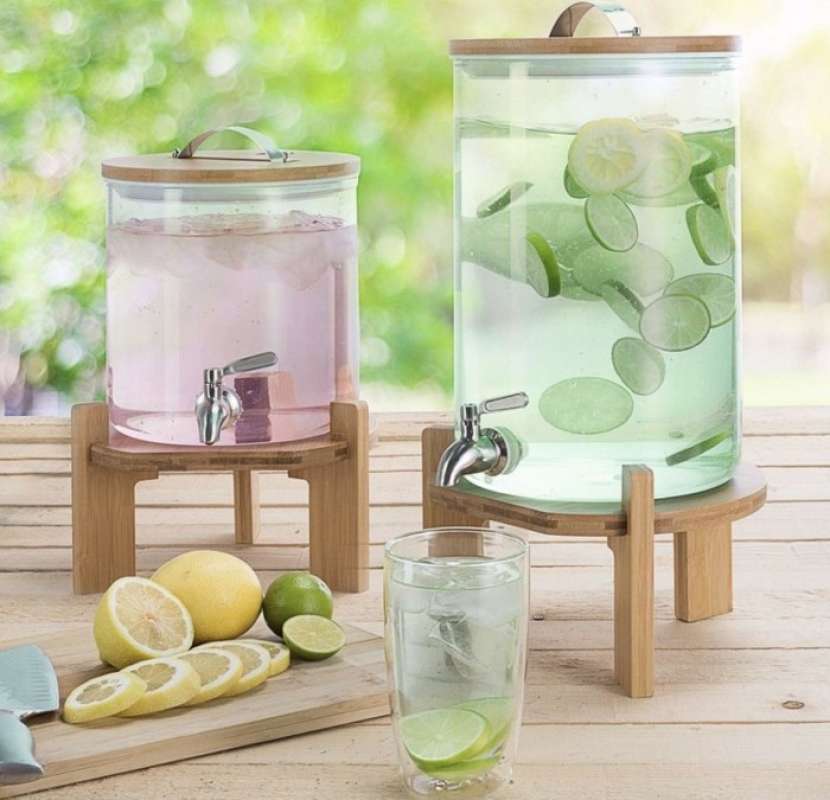 Promo Nordic Glass Water Dispenser With Bamboo Stand And Lid Party ...