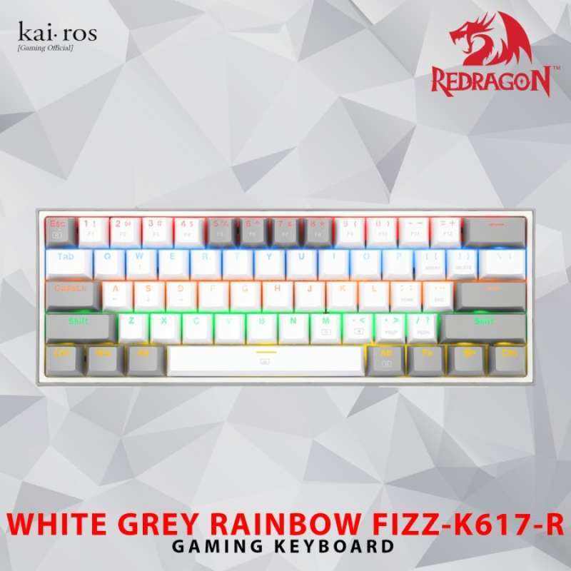 Promo Redragon Mechanical Gaming Keyboard 60% WHITE GREY RAINBOW FIZZ ...