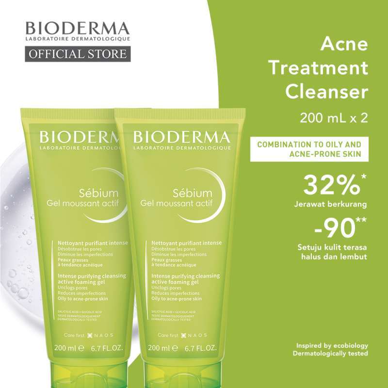 Promo Bioderma Sebium Gel Moussant Actif 200 ml Twin Pack Diskon 15% di ...