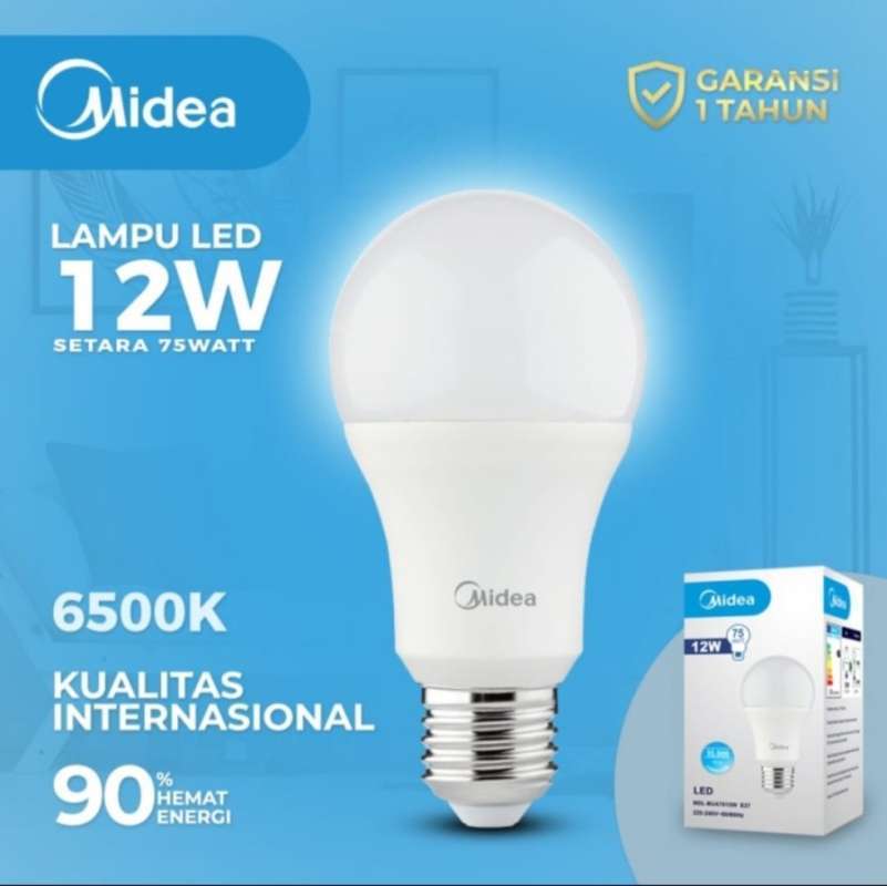 Promo Lampu LED Bulb MIDEA 12 Watt Bohlam Putih 12W 6500K Cool Day Light Fitting E27 Diskon 20% ...