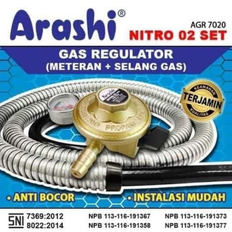 Jual Arashi Meteran Gas Regulator + Selang Nitro 02 Set Di Seller ...