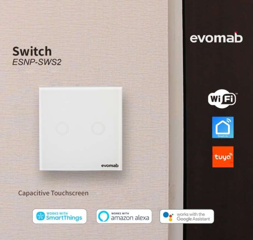 Promo evomab Saklar Lampu Touch Wallswitch 2 Tombol IoT Smart Home ESNP-SWS2 Diskon 23% di ...