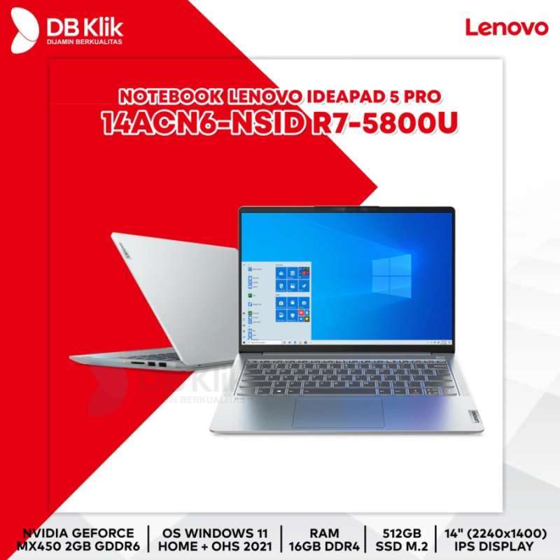 Jual NOTEBOOK LENOVO IdeaPad 5 Pro 14ACN6-NSID R7-5800U 16/512 MX450 W11 14 di Seller DBklik ...