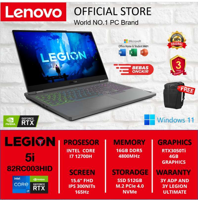 Jual LENOVO LEGION 5i CORE i7 12700H 16GB 512SSD RTX3050Ti 4GB 15.6 FHD ...