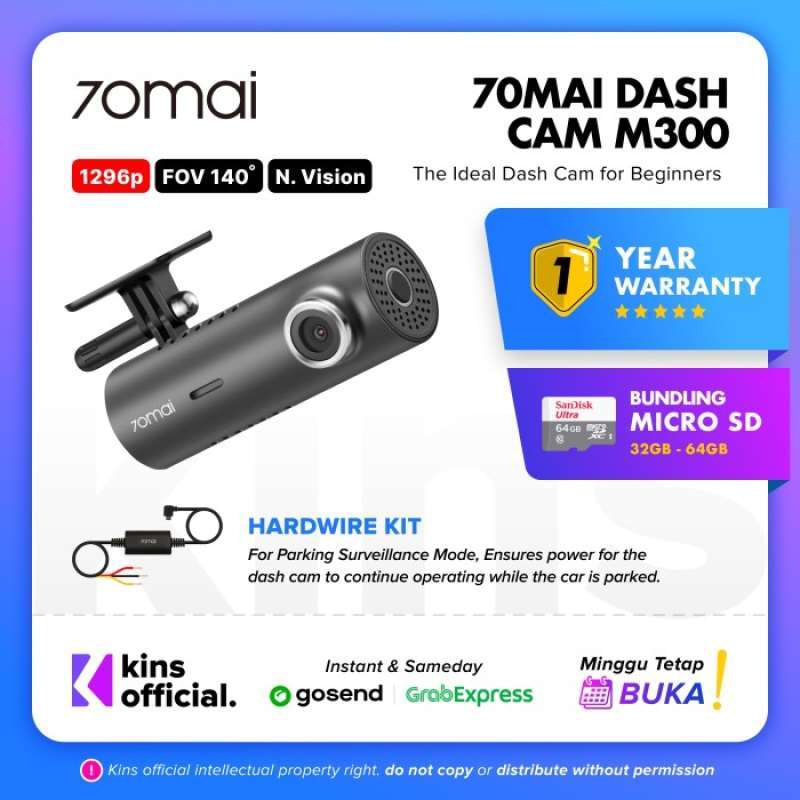 Promo 70mai Dash Cam M300 1296P FOV 140° Night Vision 70mai M300 ...