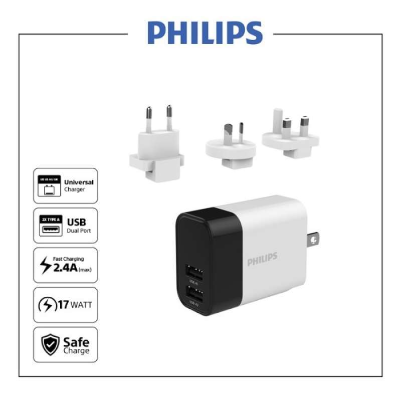 Jual Philips DLP4320NW Dual Port Fast Charging Travel Adaptor/ Charger ...