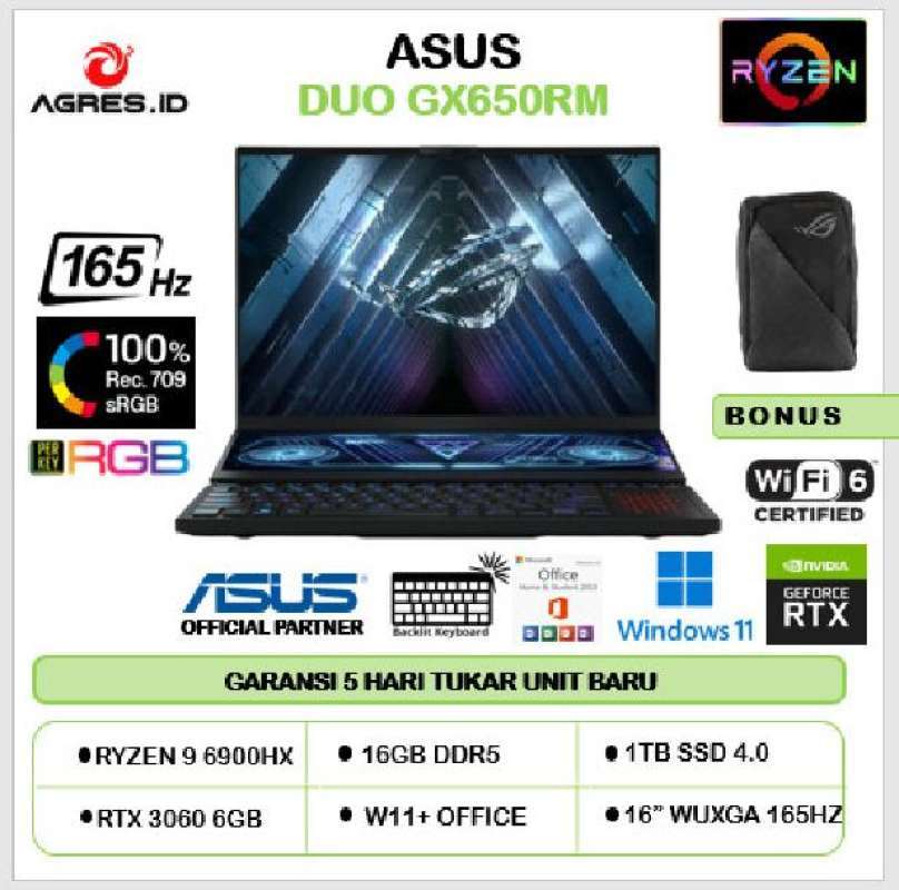 Jual Laptop ASUS ROG ZEPHYRUS DUO GX650RM Ryzen 9 6900HX RTX 3060 DDR5 ...