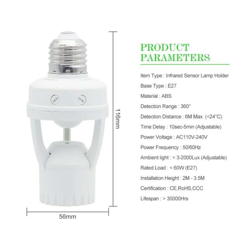 Jual Fitting Soket Lampu Led E27 Sensor Gerak Infrared Pir Sensor ...