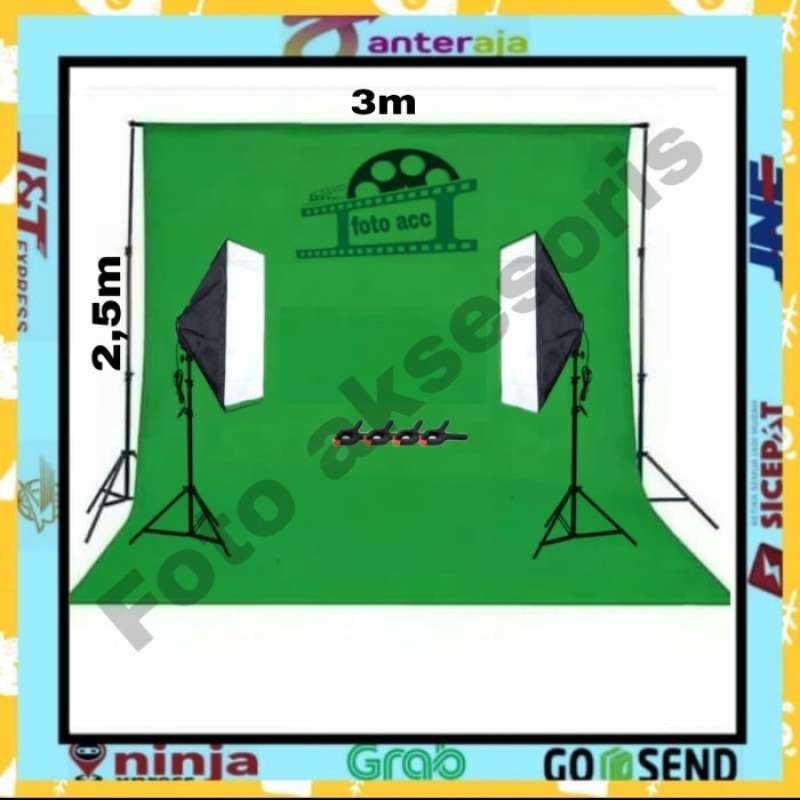 Promo paket lighting green screen lengkap dengan stand + duble softbox ...