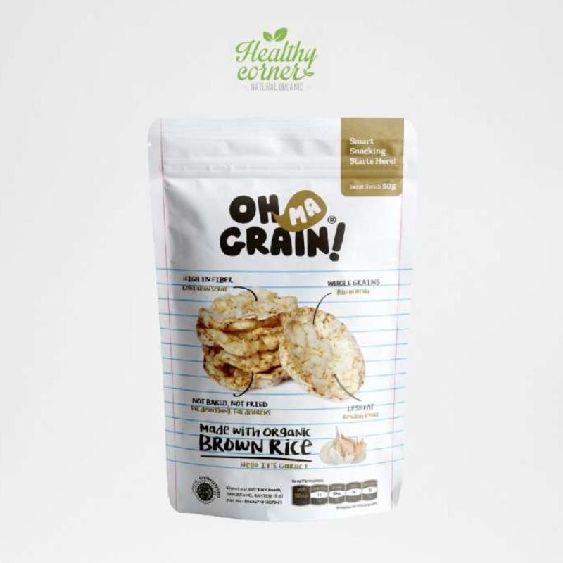 Promo Oh Ma Grain - Organic Brown Rice Crackers Snack Garlic 50 gr ...