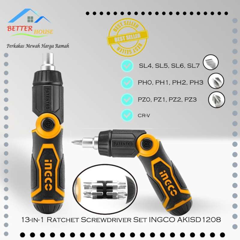 Jual 13-in-1 Ratchet Screwdriver Set INGCO AKISD1208 Obeng Tekuk ...