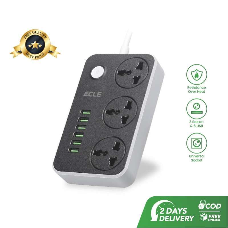 Jual Ecle Power Strip Portable Stop Kontak 3 Power Socket 6 Smart Usb Port Di Seller Nafizd ...