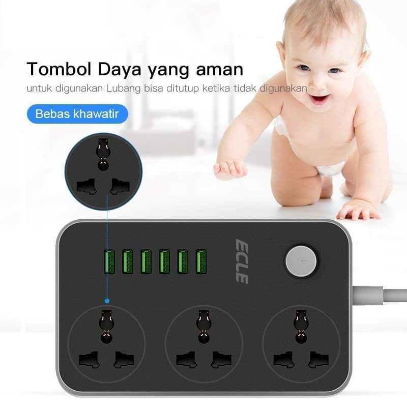 Jual Ecle Power Strip Portable Stop Kontak 3 Power Socket 6 Smart Usb Port Di Seller Nafizd ...