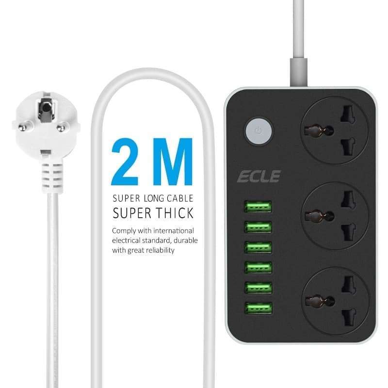 Jual Ecle Power Strip Portable Stop Kontak 3 Power Socket 6 Smart Usb Port Di Seller Nafizd ...