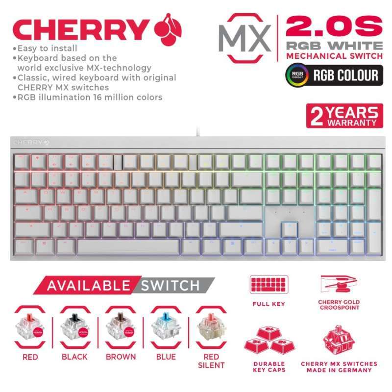 Promo Cherry Mx 2.0s Rgb Mechanical Gaming Keyboard White - Blue Switch ...