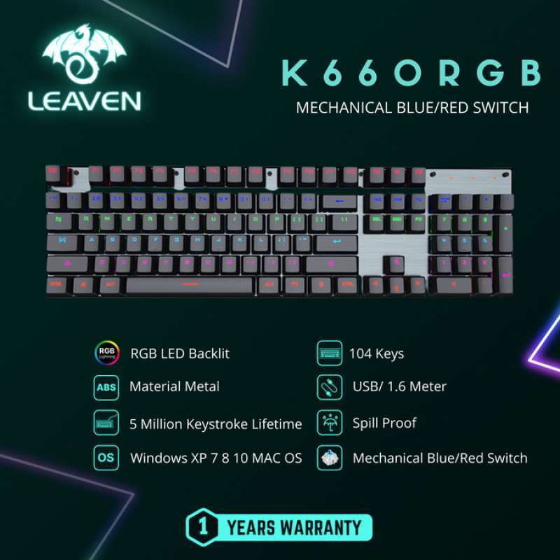 Promo Leaven Keyboard Gaming Mechanical Rgb K660 Full Size 104 Keys ...