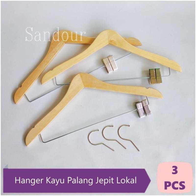 Jual Hanger Kayu Palang Jepit Besi Lokal Isi 3 Gantungan Baju Ukuran ...