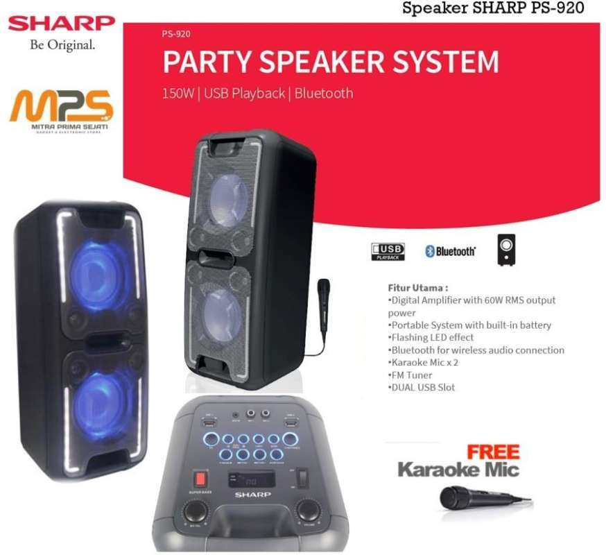 Jual Speaker Aktif Bluetooth Karaoke Portable Sharp Original, Murah ...