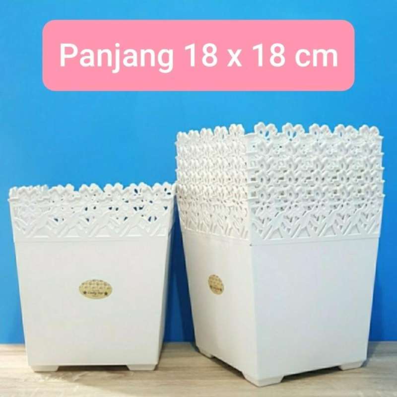 Jual Pot Bunga Tanaman Kotak Motif 20 cm 5381 Putih Plastik Lucky Star ...
