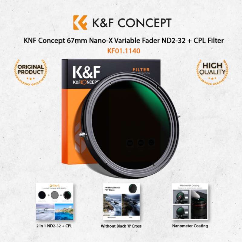 Jual KNF Concept 67mm Lens Filter Nano-X Variable Fader ND2-32 + CPL Filter di Seller K&F ...