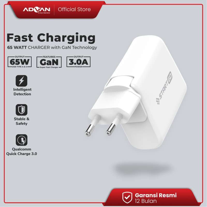 Promo Advan Startgo Gan Charger 65w Fast Charging Dual Port Pd 3.0 Por ...