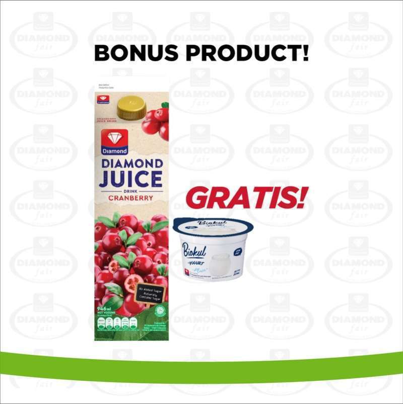 Jual DIAMOND JUICE CRANBERRY UNSWEET, FREE BIOKUL STIRRED YOGURT PLAIN ...