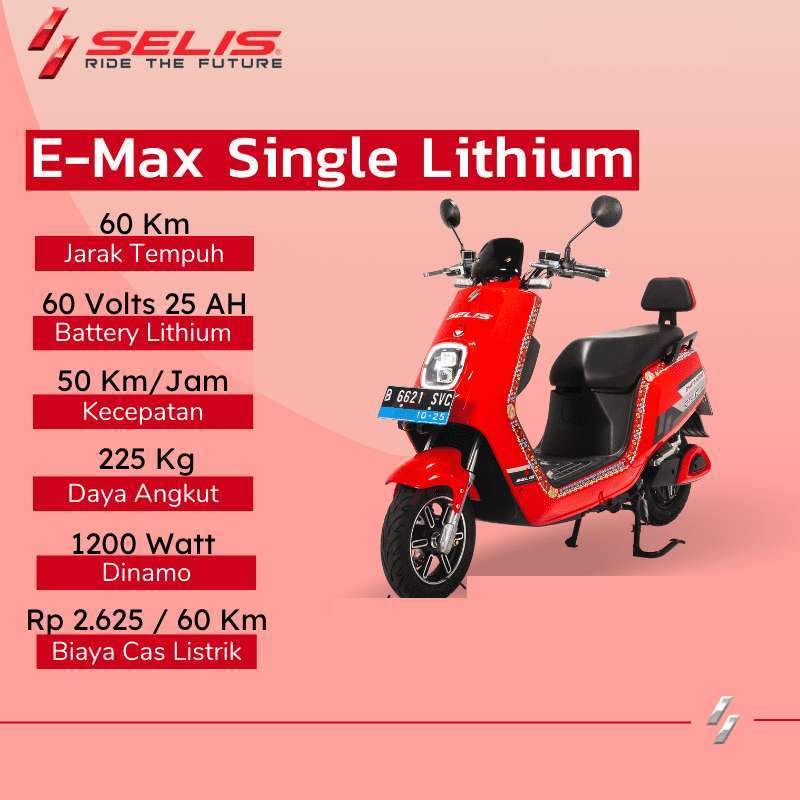 Jual Sepeda Motor Listrik Selis tipe E-Max Single Baterai Lithium ...