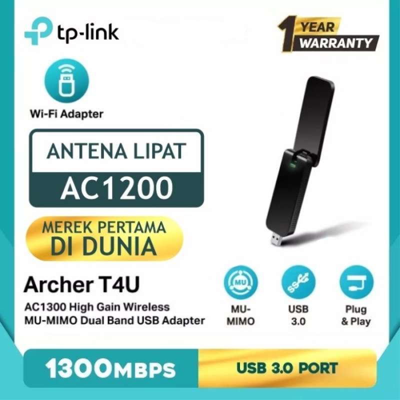 Jual TP-Link AC1300 Wireless MU-MIMO USB Adapter Archer T4U di Seller ...