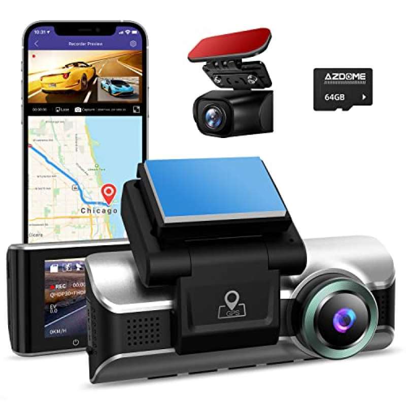 Promo AZDOME 4K Dual Dash Cam, Built in WiFi GPS, with 64GB Card, Front ...