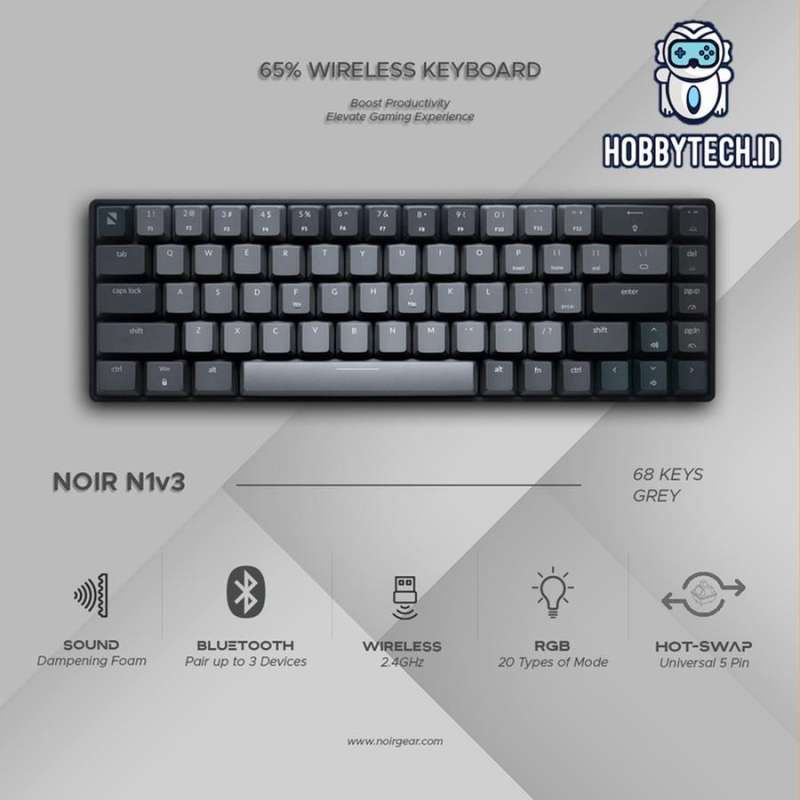 Jual Noir N1 - 65% Wireless Mechanical Keyboard (Grey) di Seller ...