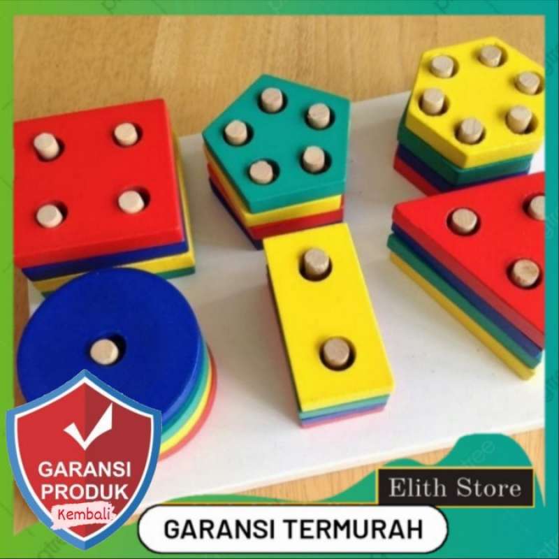 Jual Mainan Edukasi Anak Perempuan Laki Laki Balok Kayu Geo Bentuk 6 ...