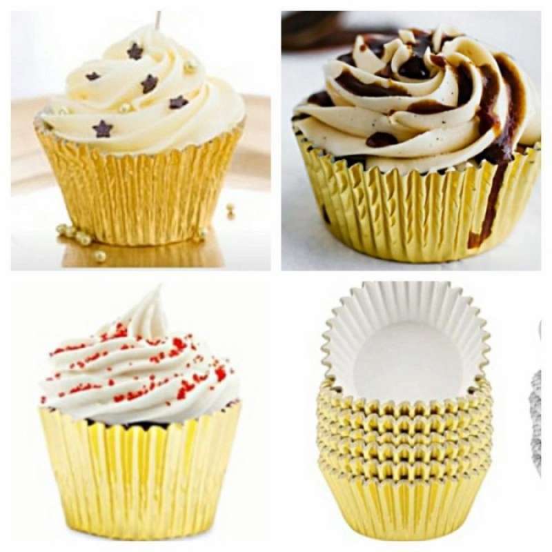 Jual 25 PCS PAPER CUP CAKE GOLD ALAS KUE MUFFIN WARNA EMAS KERTAS KUE ...