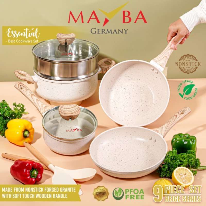 Jual MAYBA ESSENTIAL 9 PCS Panci set Wok casserole granite fry milk pan ...